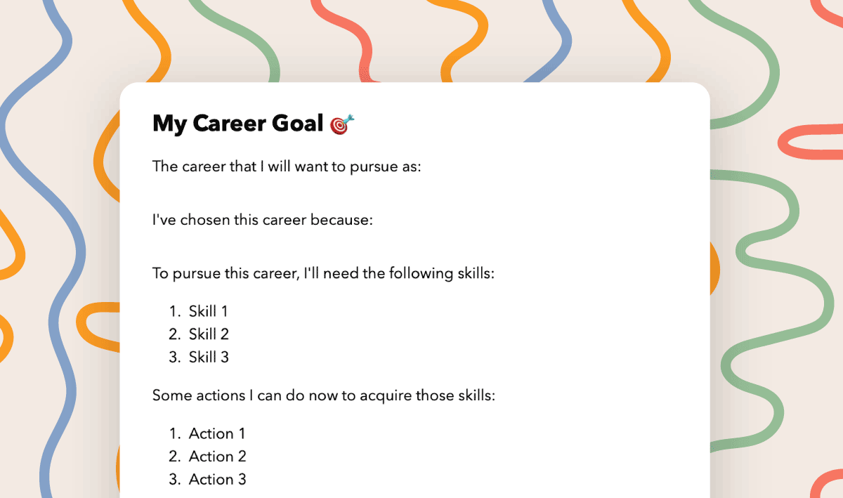 Career Goals Worksheet Templates